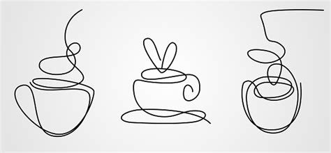 커피 스케치의 캡 찻잔의 차 윤곽 아이콘 핫 드링크 한 줄 기호 손으로 그린 한 줄 음료 아메리카노 에스프레소 카푸치노 라떼 낙서 벡터 그림입니다 드로잉에 대한 스톡 벡터