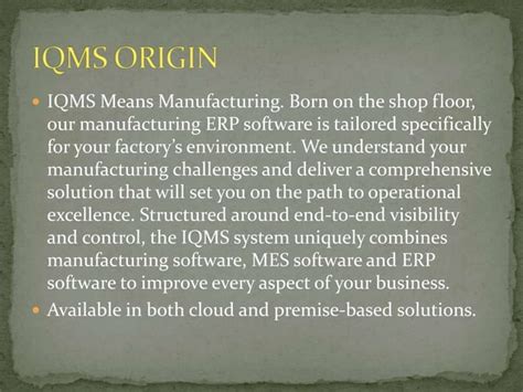 Iqms Manufacturing Erp System Ppt