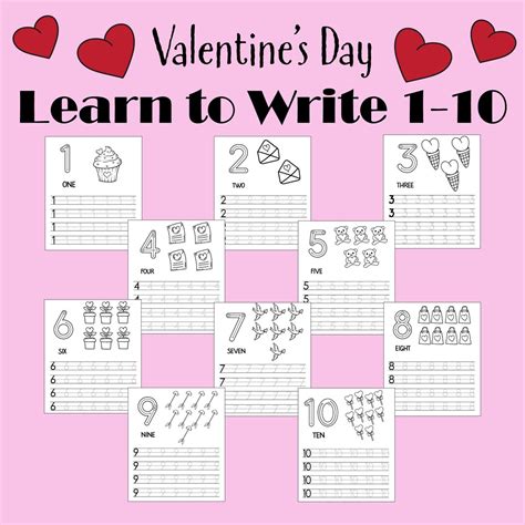 Learn To Write 1 10 Valentines Day Learn To Write Numbers Printable