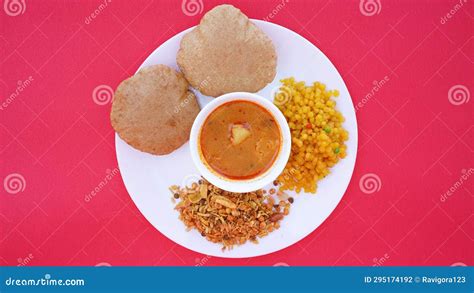 Indian Food Deep Fried Puri Bhaji Or Aloo Ki Sabji Potatoes And Kheer