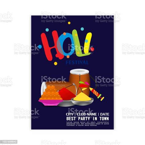 행복 한 Holi 축제입니다 색의 축제입니다 Holi 요소 데 화이트 브로셔 인쇄 술 및 샘플 텍스트 광고에 대한 스톡 벡터