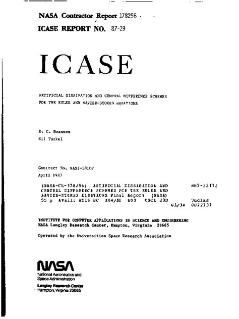 Pdf Artificial Dissipation And Central Difference Schemes For The Euler And Navier Stokes