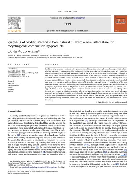 Pdf Synthesis Of Zeolitic Materials From Natural Clinker A New