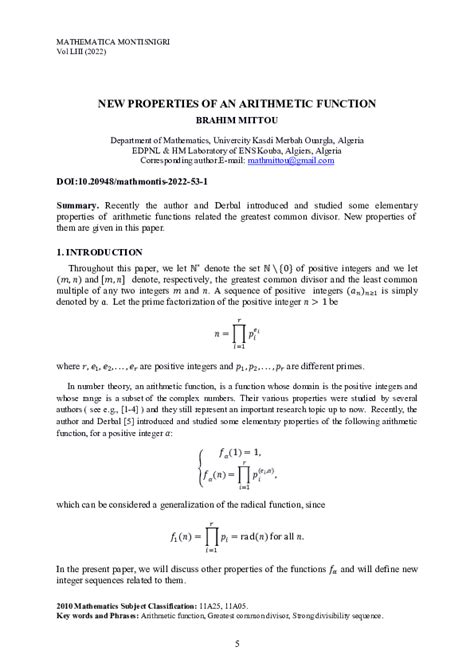 Pdf New Properties Of An Arithmetic Function
