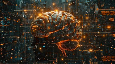 An Abstract Depiction Of A Human Brain With Digital Circuits Extending