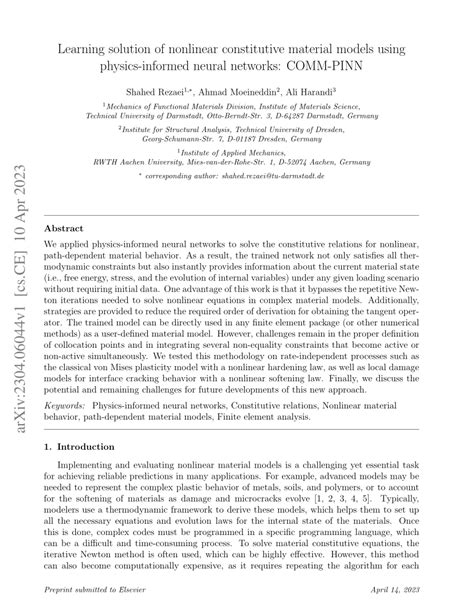 Pdf Learning Solution Of Nonlinear Constitutive Material Models Using Physics Informed Neural