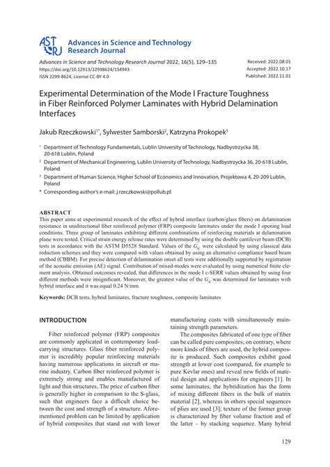 PDF Experimental Determination Of The Mode I Fracture Toughness In FRP Laminates With Hybrid