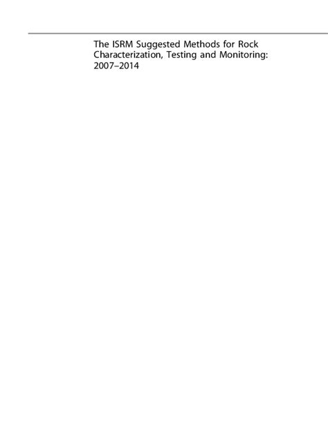 Pdf The Isrm Suggested Methods For Rock Characterization Testing And Monitoring 2007 2014