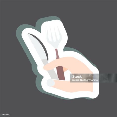 스티커 홀딩 포크와 나이프 손 동작 기호에 적합합니다 편집 가능한 간단한 디자인 디자인 템플릿 벡터 간단한 기호 그림 가정