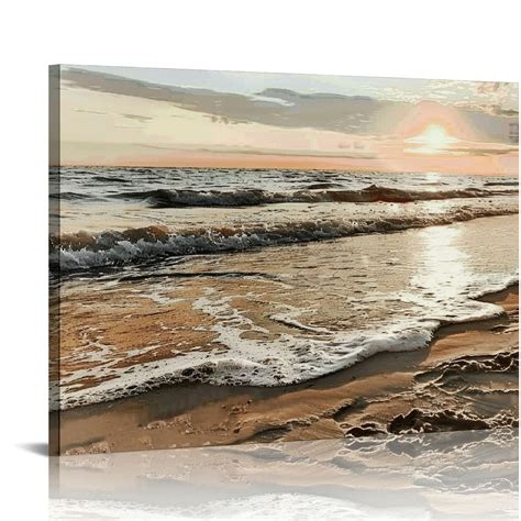 Shiartex Coastal Beach Picture Wall Art Ocean Sunset Sea Waves Canvas