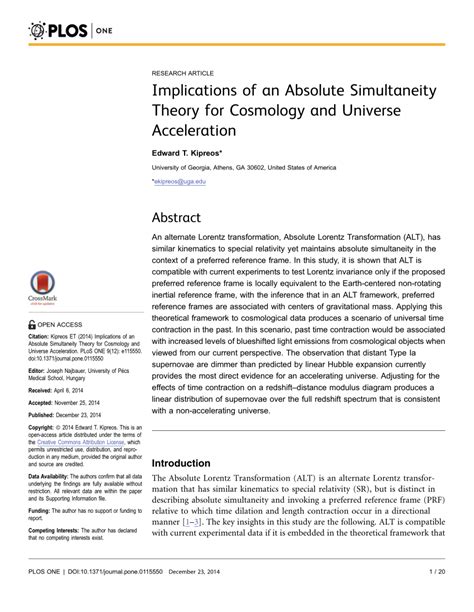 Pdf Implications Of An Absolute Simultaneity Theory For Cosmology And