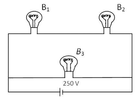a 100 w bulb b1 and two 60 w bulbs b2 and b3 are connected to a 250