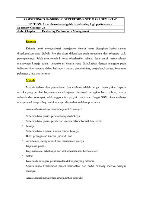 Resume Manajemen Kinerja Chapter Armstrongs Handbook Of