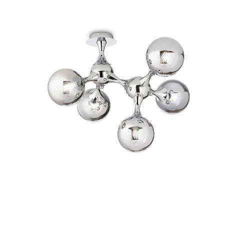 Dea Pl10 10 Light Chrome With Glass Spheres Flush Ceiling Light