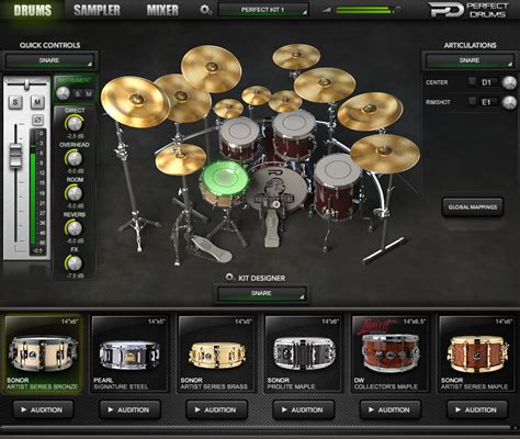 Perfect Drums virtual drum instrument plugin by Naughty Seal Audio