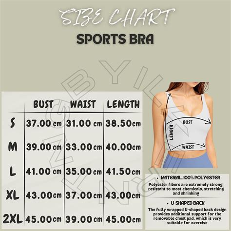 Sports Bra Size Chart I Polyester Sports Bra Mockup And Size Chart I