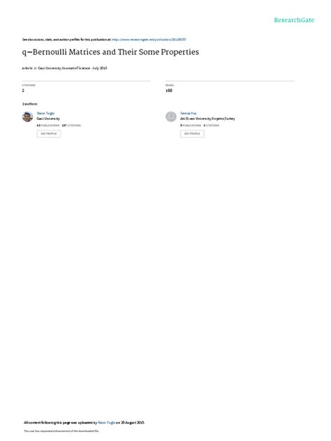 Q Bernoulli Matrices And Their Some Properties Pdf Matrix Mathematics Factorization