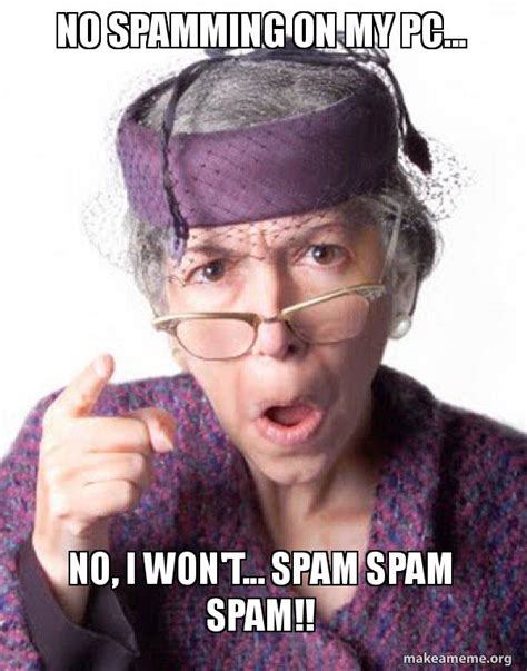 No Spamming On My Pc No I Wont Spam Spam Spam Disapproving Grandma Meme Generator