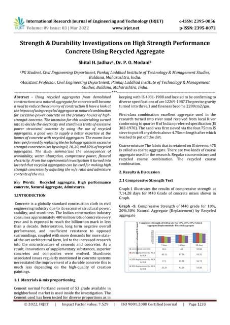 Strength And Durability Investigations On High Strength Performance