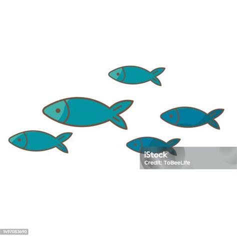 Sekolah Ilustrasi Ikan Untuk Dekorasi Pada Kehidupan Laut Memancing Dan