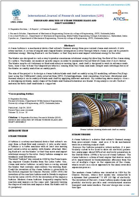 Pdf Design And Analysis Of Steam Turbine Blade And Shaft Assembly