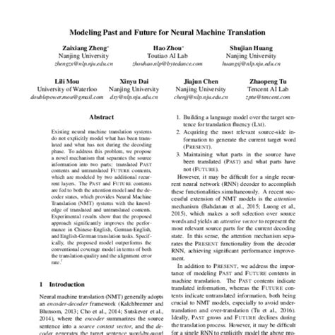 Modeling Past And Future For Neural Machine Translation Acl Anthology