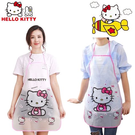 헬로 키티 주방 앞치마 귀여운 만화 방수 내유성 성인 여성 가정 홀터넥 피나포어 Aliexpress