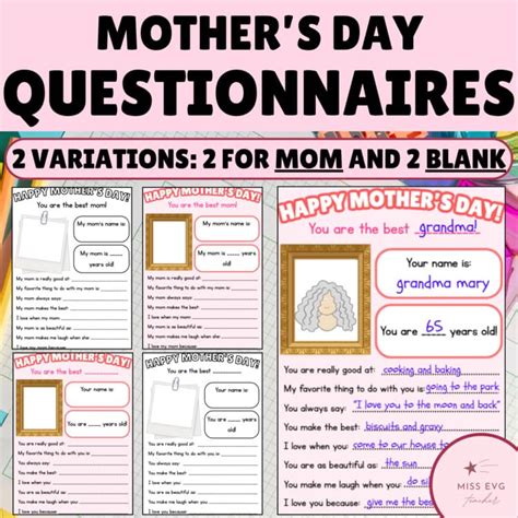 Mothers Day Questionnaire 8 Templates Mom Printable Color And Black