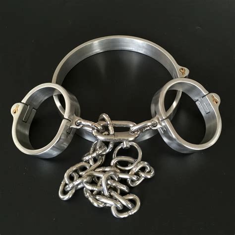 2020 New Stainless Steel Lockable Neck Collar Handcuffs With Chain Hand