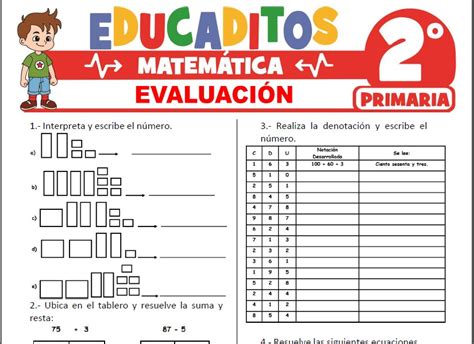 Evaluación De Matemática Para Segundo De Primaria