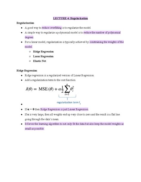 Lecture 4 Regularization Techniques In Linear Models Studocu