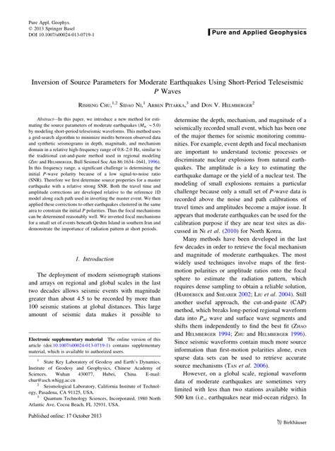 Pdf Inversion Of Source Parameters For Moderate Earthquakes Using Short Period Teleseismic P Waves