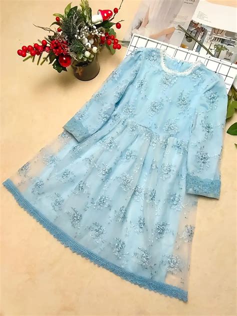 Tulle Splicing Princess Dress Girls Beaded Collar Long Temu New Zealand