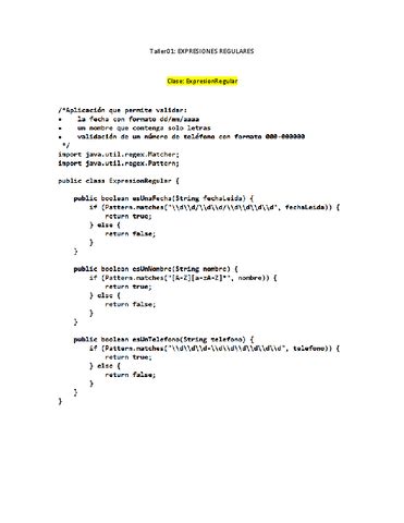 Codigos En Java Sobre Expresiones Regulares N1 Pdf