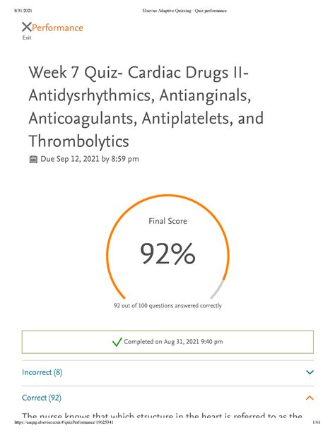 P Hue Elsevier Adaptive Quizzing Week Correct Answer NURS ECC Studocu