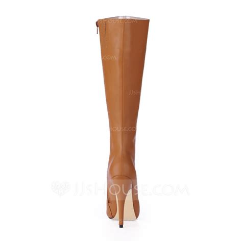 Womens Leatherette Stiletto Heel Platform Closed Toe Knee High Boots
