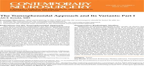 The Transsphenoidal Approach And Its Variants Part I Contemporary