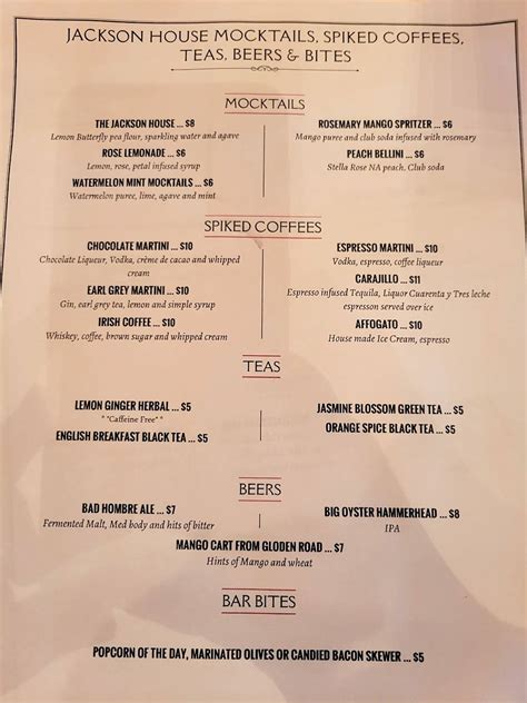 Menu At 1857 Jackson House Restaurant Dover