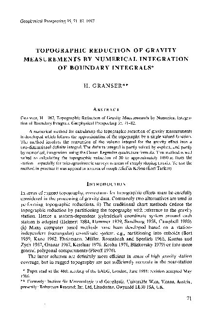 Pdf Topographic Reduction Of Gravity Measurements By Numerical
