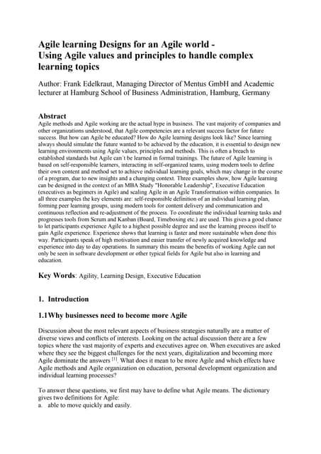 Agile Learning Designs For An Agile World Using Agile Values And