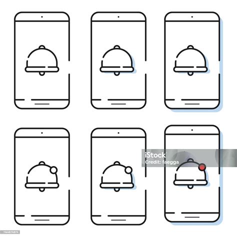 심플한 라인 스타일의 6 개의 스마트 폰 아이콘 웹 사이트 및 응용 프로그램에 대한 개요 휴대 전화 벡터 벨소리 또는 알림 개체 그룹에 대한 스톡 벡터 아트 및 기타 이미지