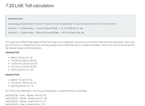 Solved Lab Toll Calculation Instructor Note Ismorning Chegg