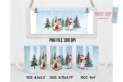 Christmas Mug Snowman Snowflakes Wrap3 Graphic By Yakkodesign