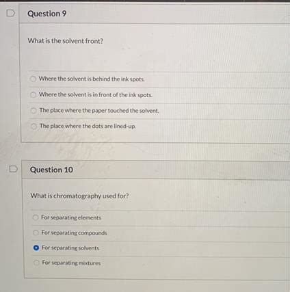 Solved D Question 9 What Is The Solvent Front Where The Solvent Is 1 Answer Transtutors