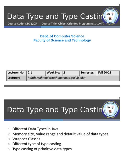 Lecture 21 Data Type And Type Casting Pdf Data Type Integer Computer Science
