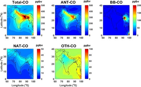 Spatial Distribution Of Annual Average Total Co Mixing Ratio And The