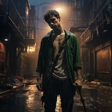 There Is A Man Standing In A Dark Alley Holding A Baseball Bat