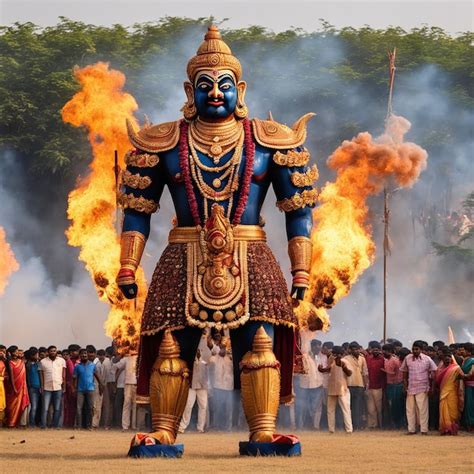 Premium Ai Image Dussehra Festival Beautiful Fireworks Fair Amp Ravan