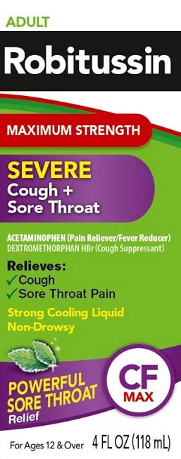 Dailymed Robitussin Maximum Strength Severe Cough Plus Sore Throat