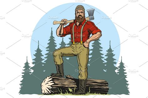 Lumberjack With Axe Vector Pre Designed Illustrator Graphics